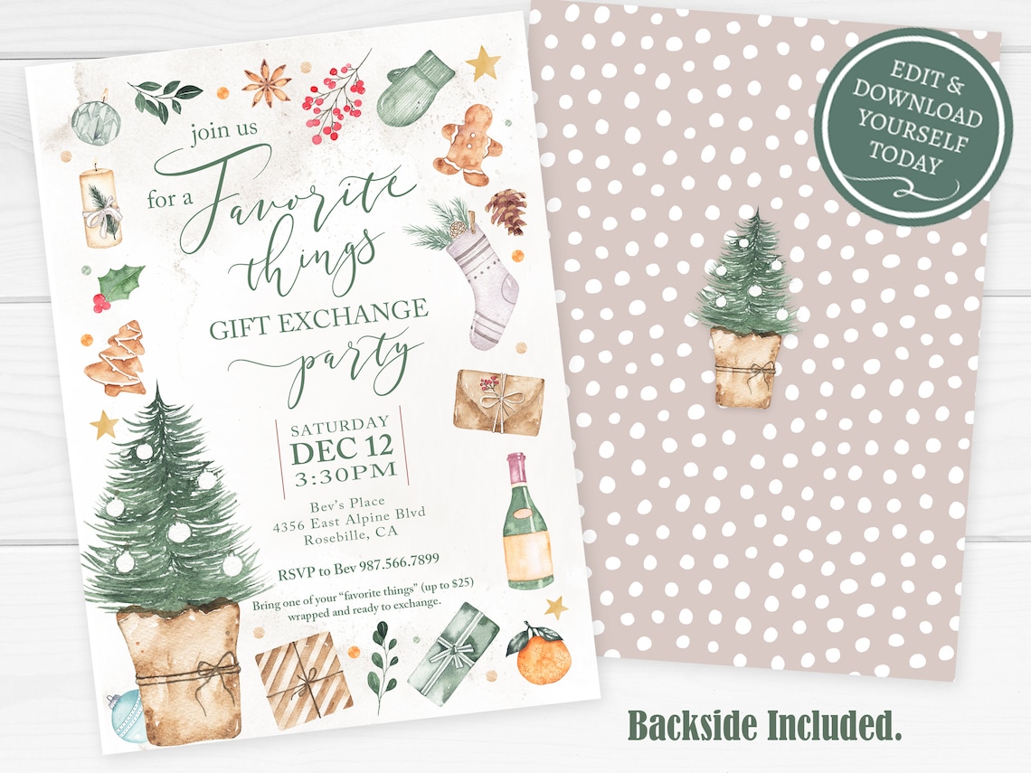 Editable Favorite Things Gift Exchange Party Invitation - Etsy