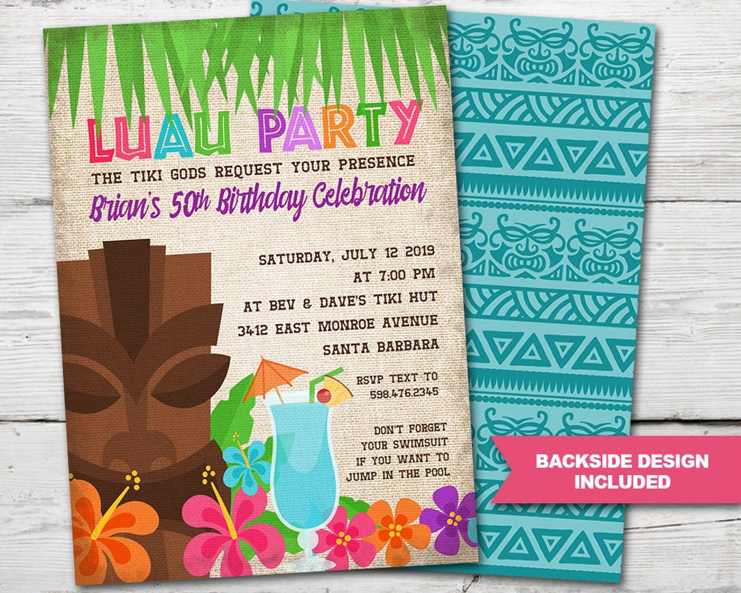 Luau Party Invitations, Luau Invitation, Luau Birthday Invitation, Luau ...