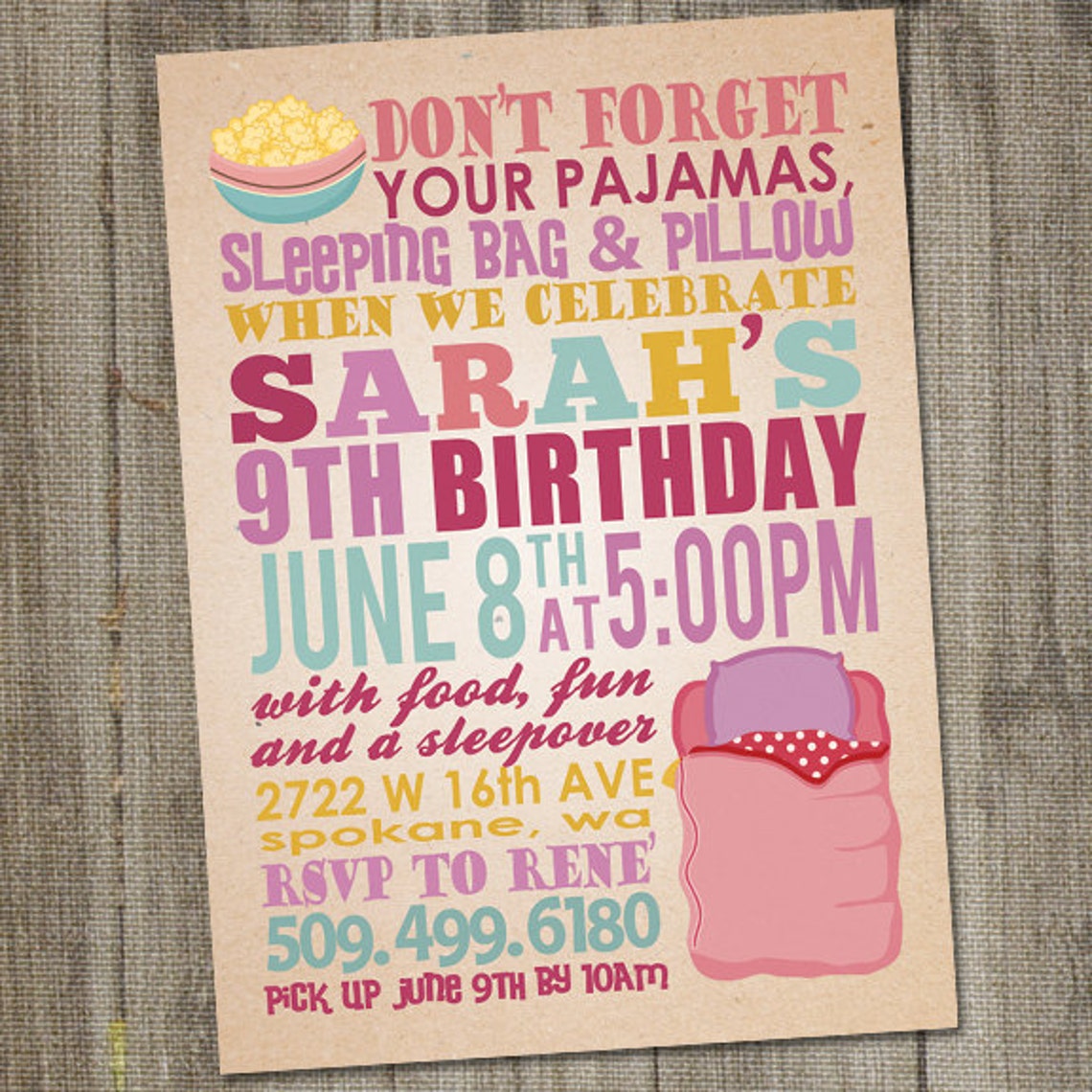 Sleep Over Birthday Invitation Sleep Over Party Invitation - Etsy