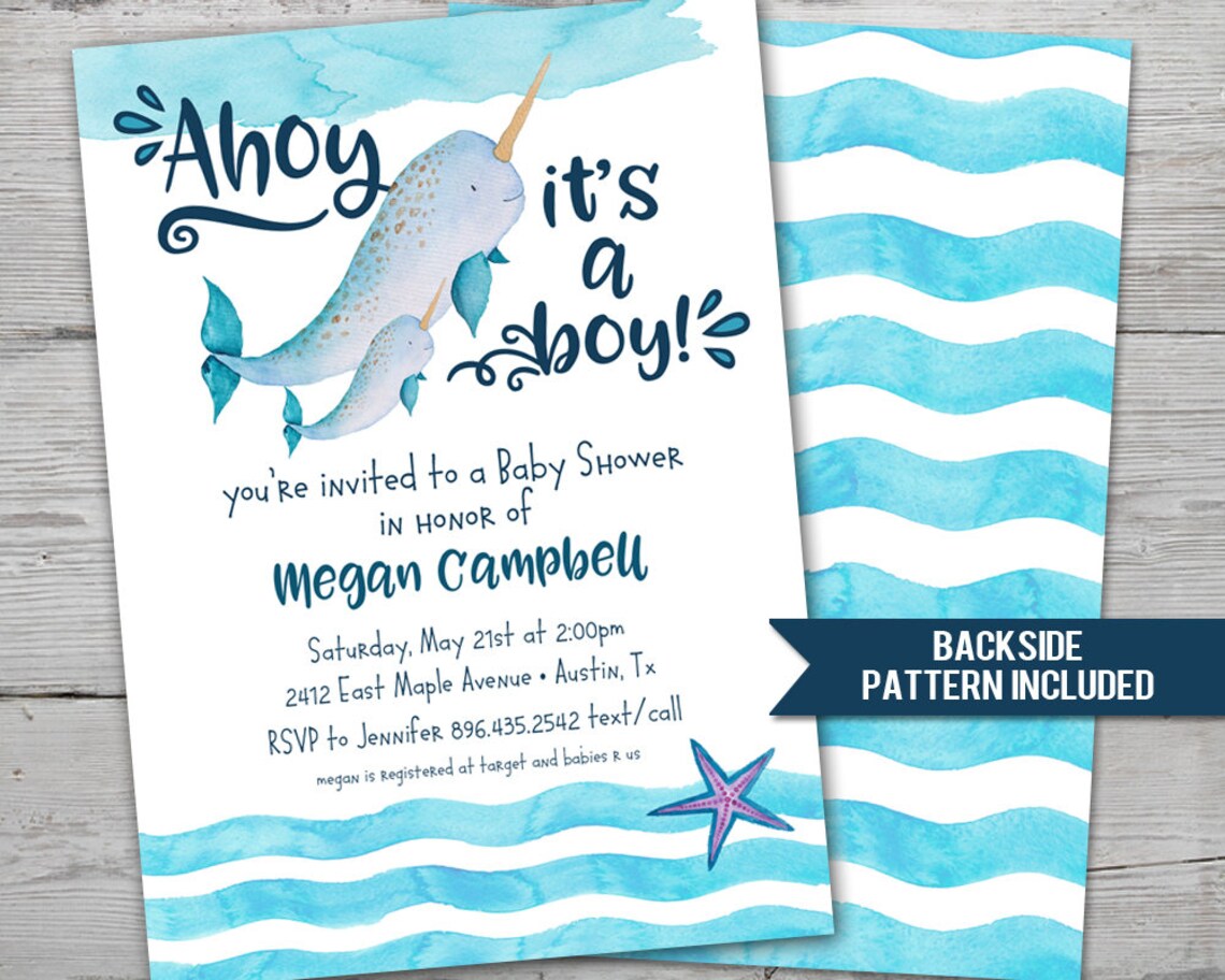 Narwhal Baby Shower Invitation, Narwhal Invitation, PRINTABLE, Narwhal ...
