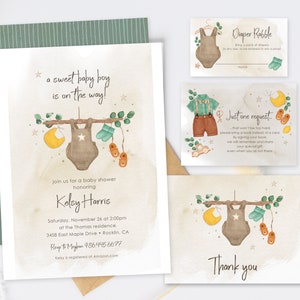 Boy Baby Shower Invitation Bundle Set DIY PRINTABLE, Boho Baby Shower ...