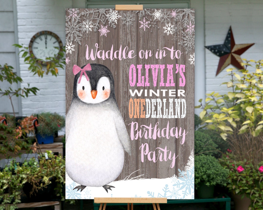 Penguin Birthday Sign PRINTABLE Party Poster, Penguin Birthday Poster ...