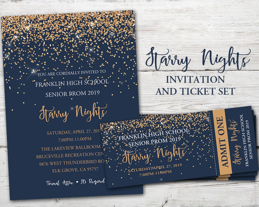 Starry Nights Invitation, Starry Nights Theme, Prom Invitations and Tickets, Prom Invitation ...