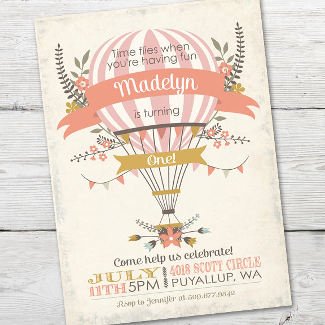 Hot Air Balloon Invitation, Hot Air Balloon Birthday Invitation ...