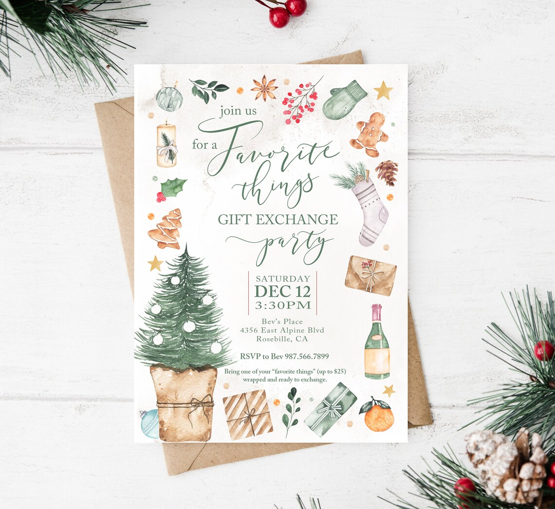 Editable Favorite Things Gift Exchange Party Invitation - Etsy