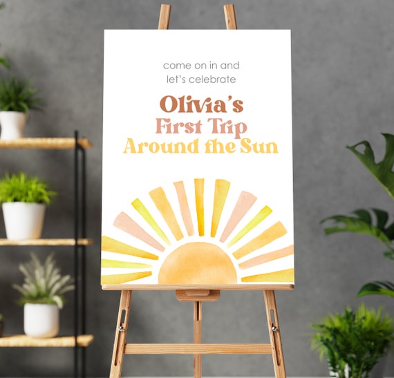 Editable First Trip Around the Sun Birthday Poster | Sunshine Birthday ...