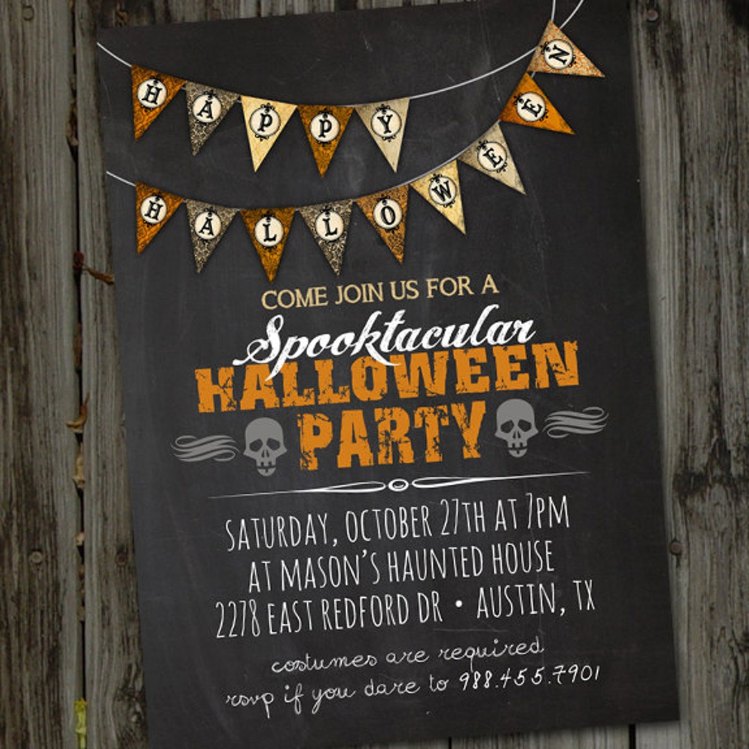 Chalkboard Halloween Printable Party Invitation, Costume Party ...