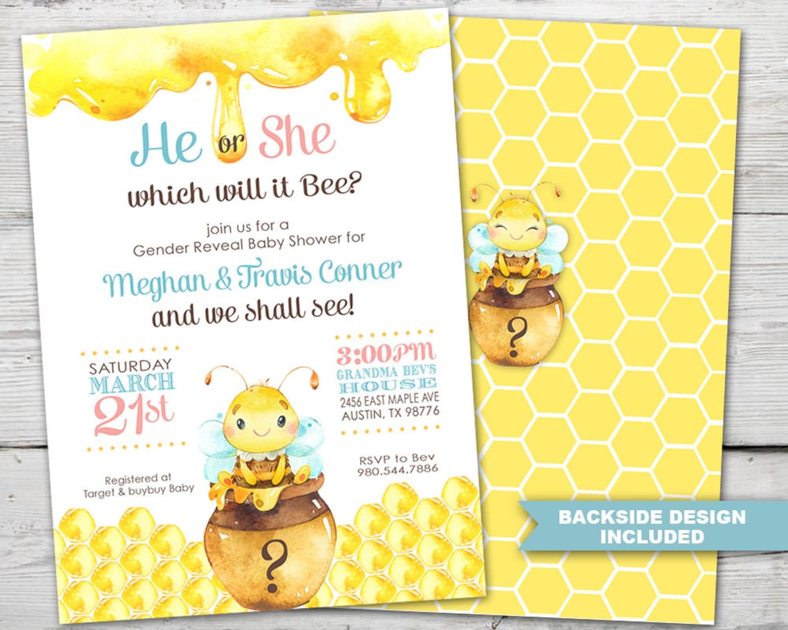 Honey Bee Gender Reveal Invitation He or She What Will It Bee - Etsy