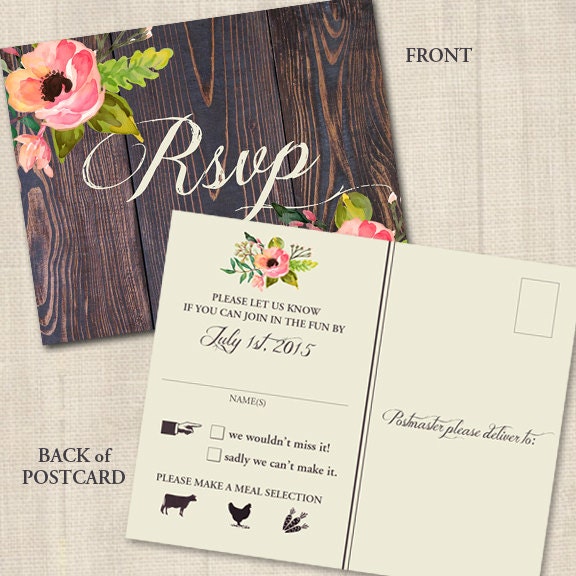 Rustic Flowers Wedding Invitation Set With RSVP Card Insert | Etsy