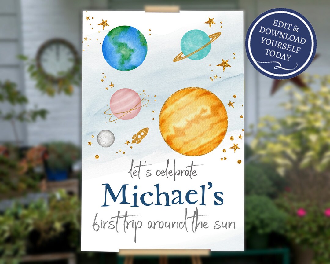 Editable First Trip Around the Sun Birthday Decorations | Outer Space ...