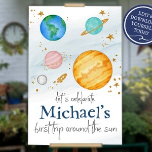 Editable First Trip Around the Sun Birthday Decorations | Outer Space ...