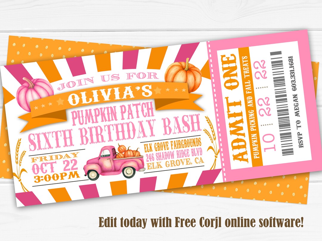 Pumpkin Patch Birthday Invitation for Girls, Pumpkin Patch Birthday ...