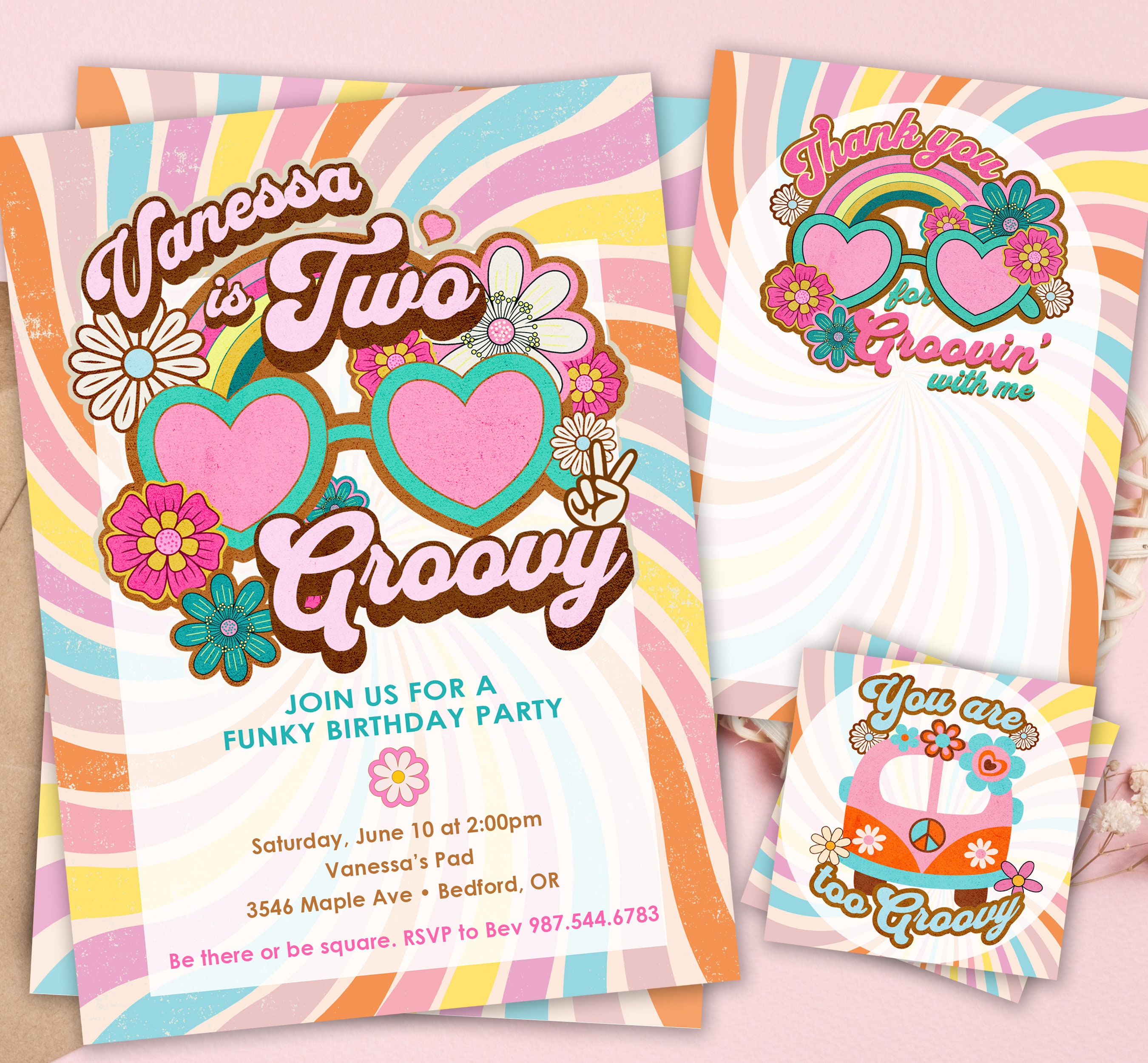 Two Groovy Party Invite, Groovy Party Invitation, Two Groovy Invitation ...