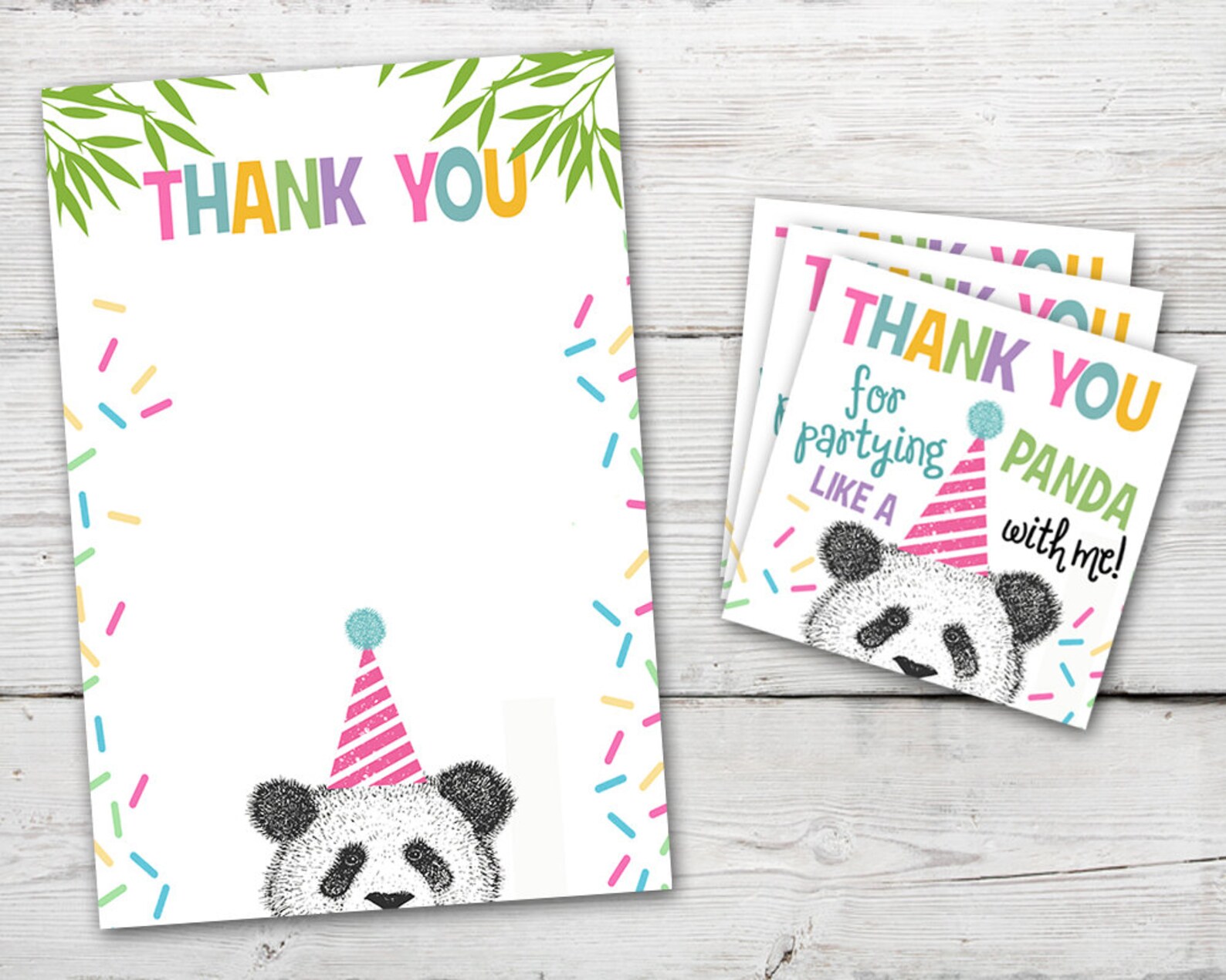 Panda Birthday Thank You Cards PRINTABLE Pandamonium - Etsy