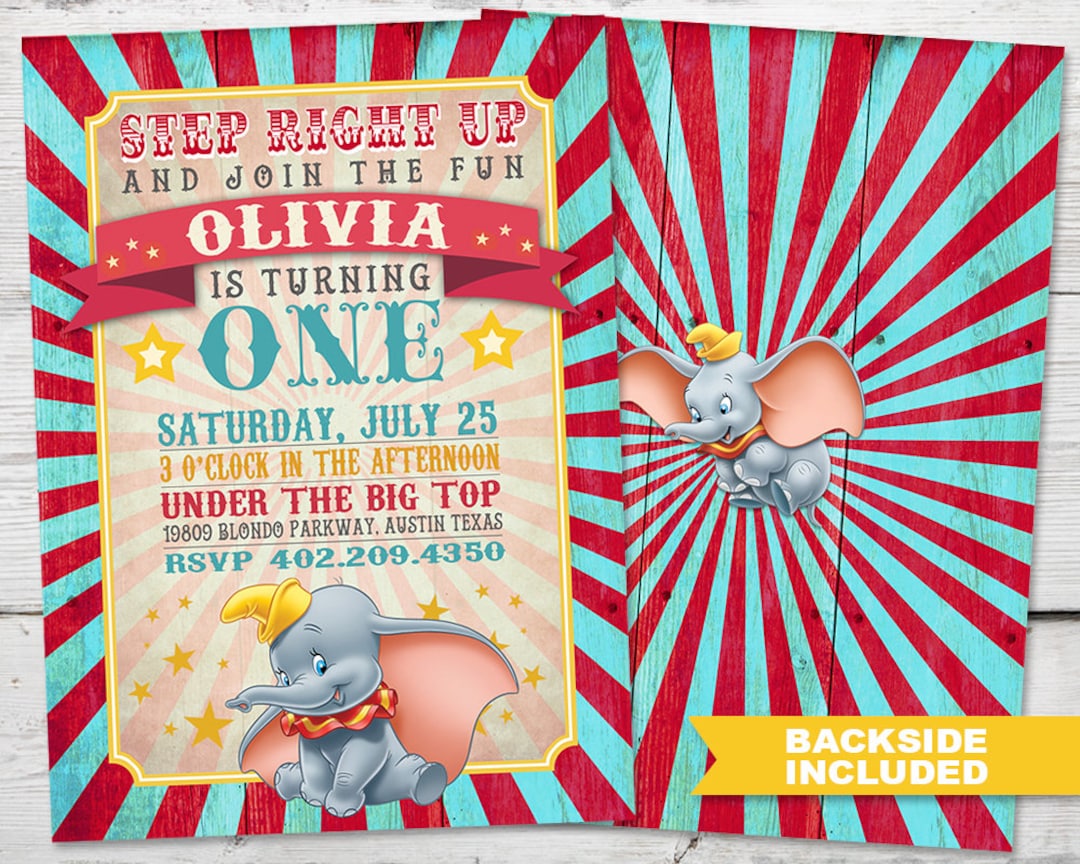Dumbo Birthday Invitation Perfect for a Dumbo First Birthday Party ...