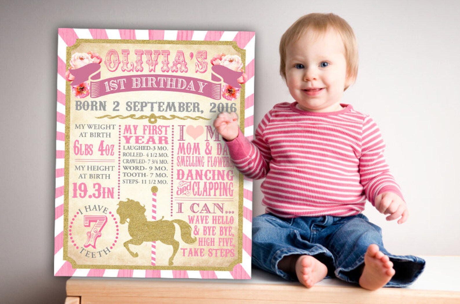 Carousel Birthday Banner, First Birthday Poster Sign, Carousel Birthday ...