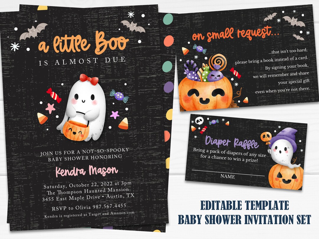 Little Boo Baby Shower Invitation Set, Halloween Baby Shower Invite, A ...