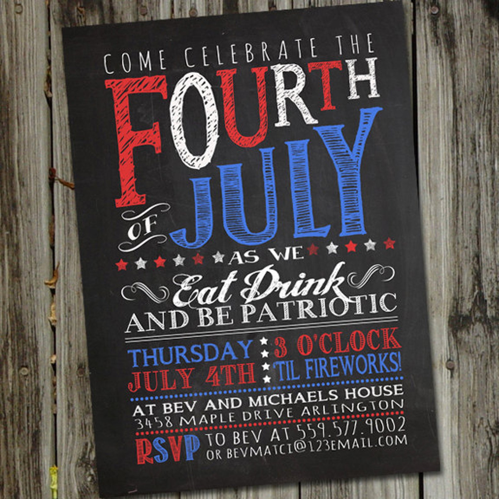 Chalkboard Fourth of July Invitation, 4th of July Invitation, 4th of ...
