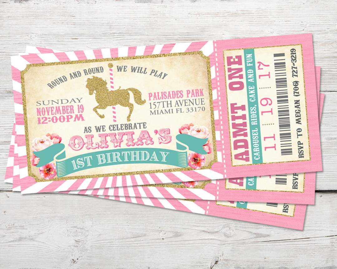 Carousel Ticket Invitations Girl, Carousel Party Invitation for a ...