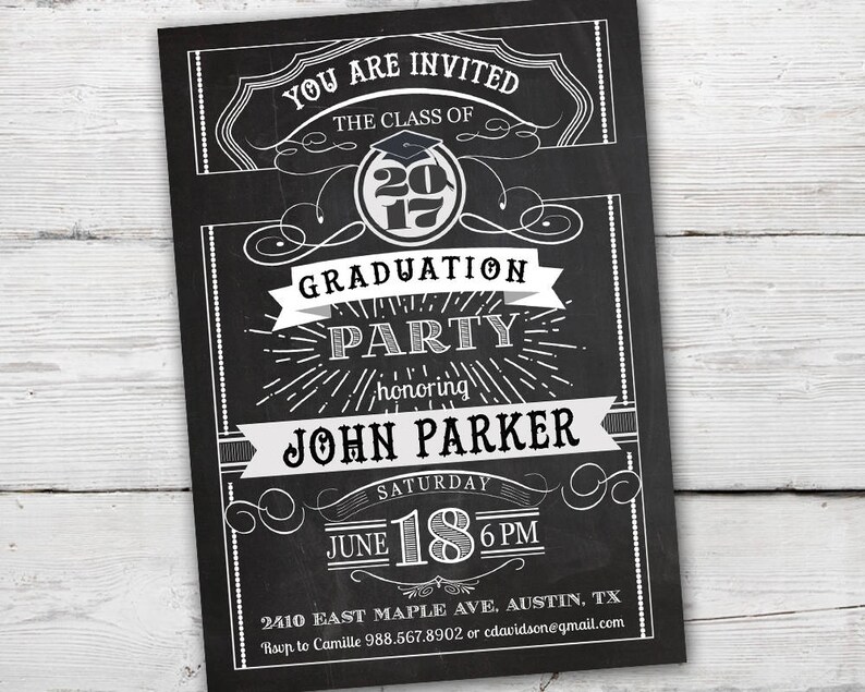 Graduation Invitation Graduation Party Chalkboard Retro - Etsy