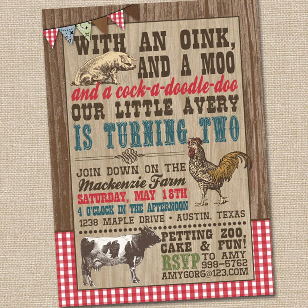Farm Birthday Invitations, Farm Party Invitation, Barnyard Party, Farm ...