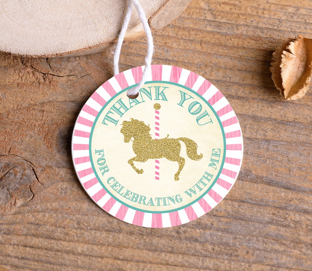 2.5" Carousel Circle Sticker or Favor Tag for Carousel Birthday Party Theme, Carousel Party ...