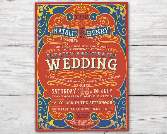 Vintage Carnival Themed Wedding Invitations