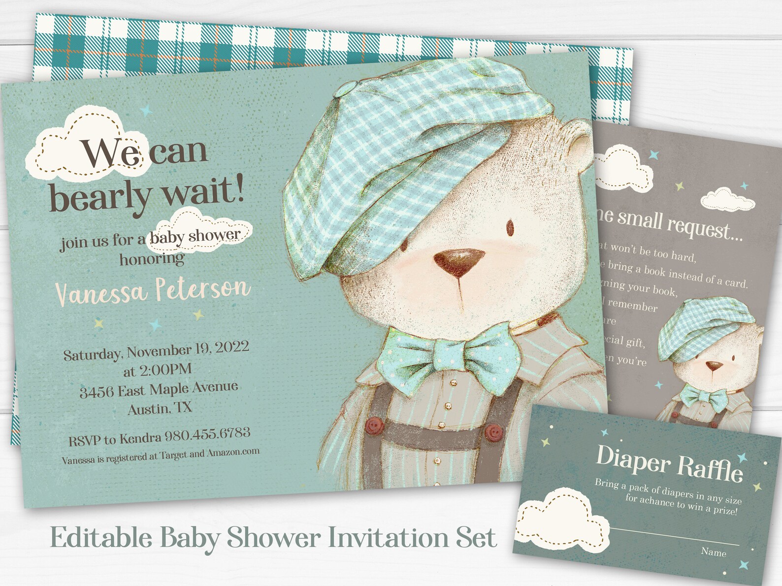 Editable We Can Bearly Wait Baby Shower Invitation Bear Baby - Etsy