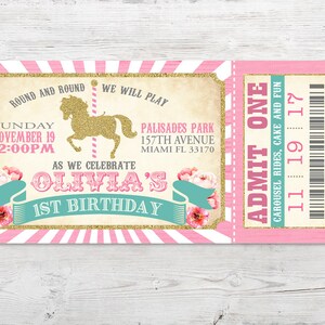 Carousel Ticket Invitations Girl, Carousel Party Invitation for a ...