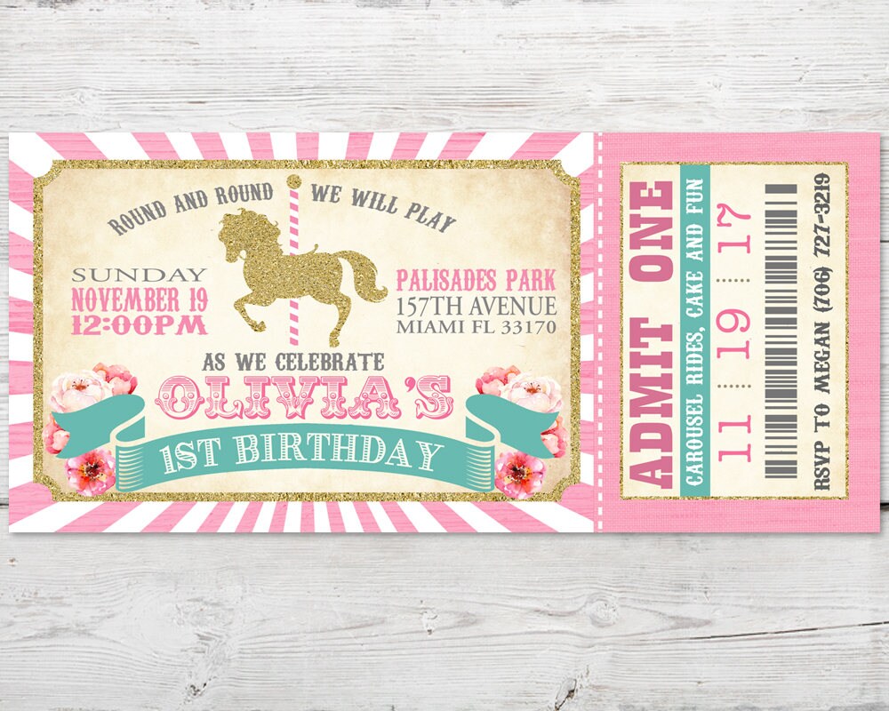 Carousel Ticket Invitations Girl, Carousel Party Invitation for a ...