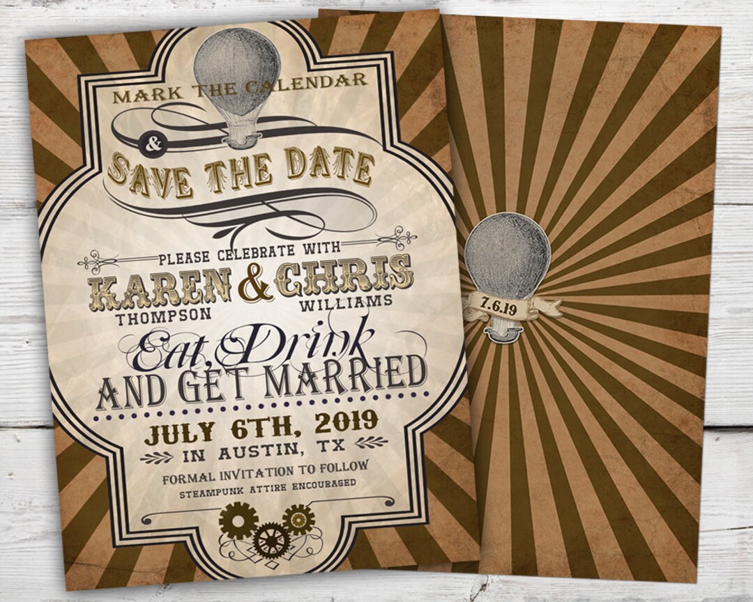 Steampunk Save the Date, Steampunk Wedding Announcement, Steampunk ...