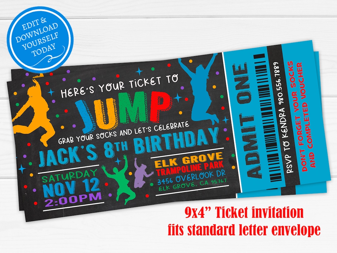 Jump Birthday Party Invitation | Jump Party Editable Invite ...