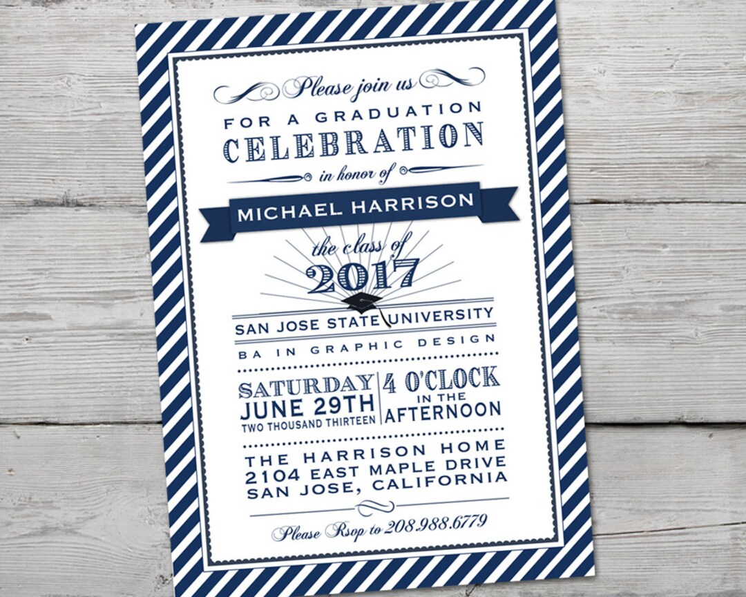 Navy Graduation Invitation, Navy and White 2017 Graduation Invitation ...