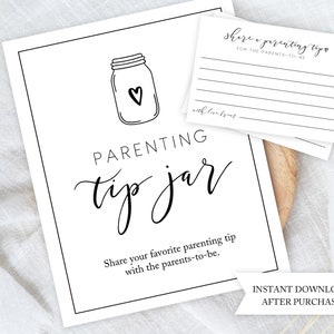 Minimalist Parenting Tip Jar Sign | Printable Baby Shower Advice Sign ...