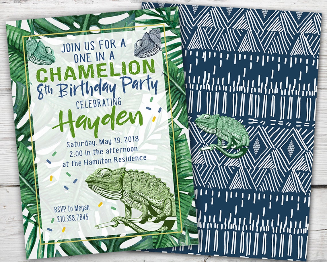Chameleon Invitation, Chameleon Birthday, Chameleon Party Invitation ...