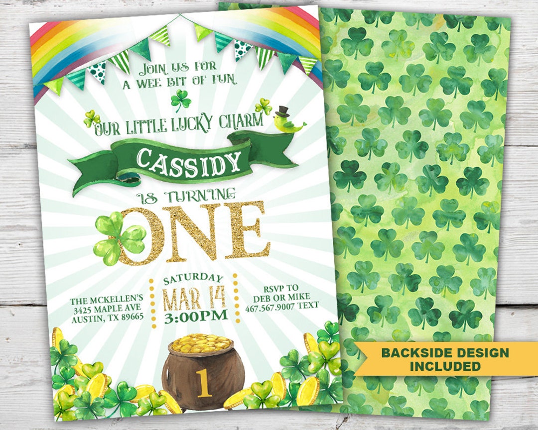 Lucky One First Birthday Invitation Lucky Charm Birthday Invitation St ...