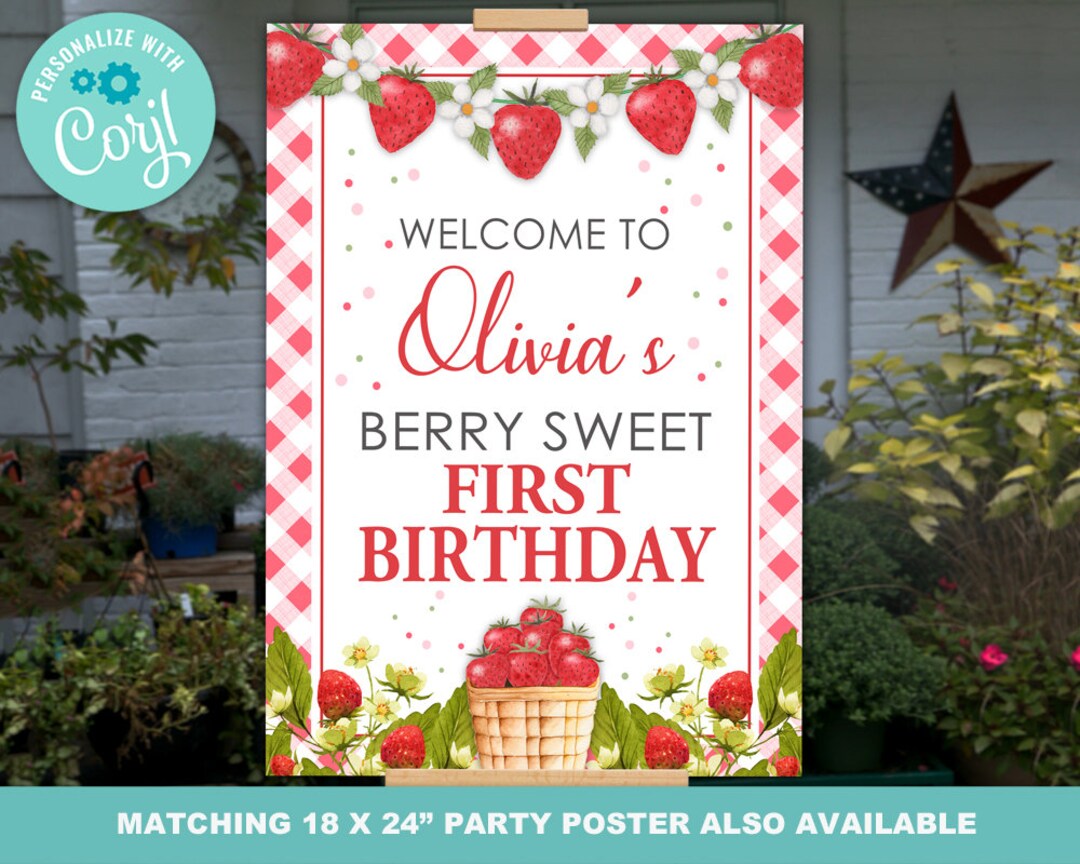 Strawberry Party Decor, Strawberry First Birthday Poster PRINTABLE ...