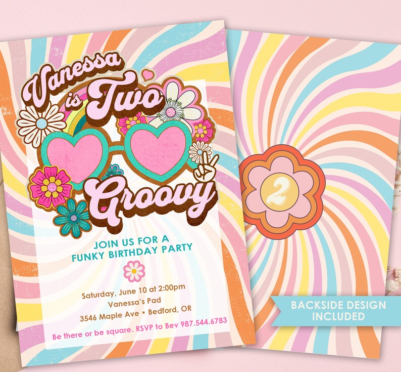 Two Groovy Party Invite Groovy Party Invitation Two Groovy - Etsy