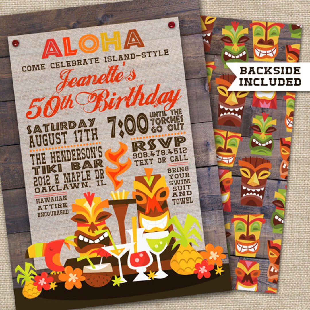 Tiki Party Invitation, Retro Tiki Aloha Luau Party Invitation Set ...