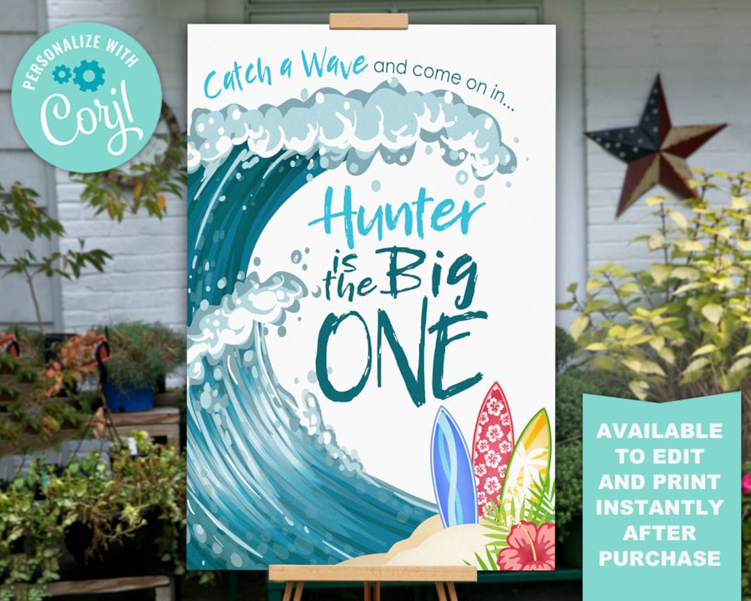 Surf Party Decor, Surfing First Birthday Poster PRINTABLE, Surf ...