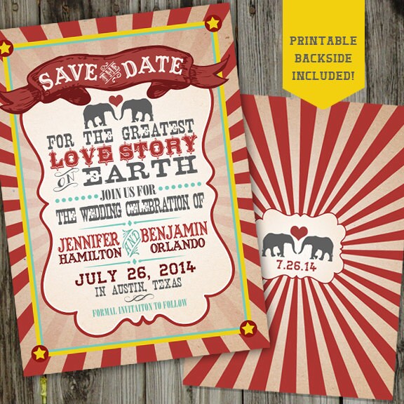 Vintage Carnival Themed Wedding Invitations