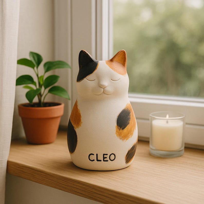 Cat Urn Handmade Ceramic Pet Memorial Urn Personalized Calico Cat ...