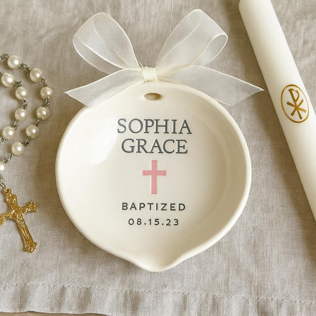 Personalized Baptism Bowl, Godchild Holy Water Gift, Christian Pottery ...