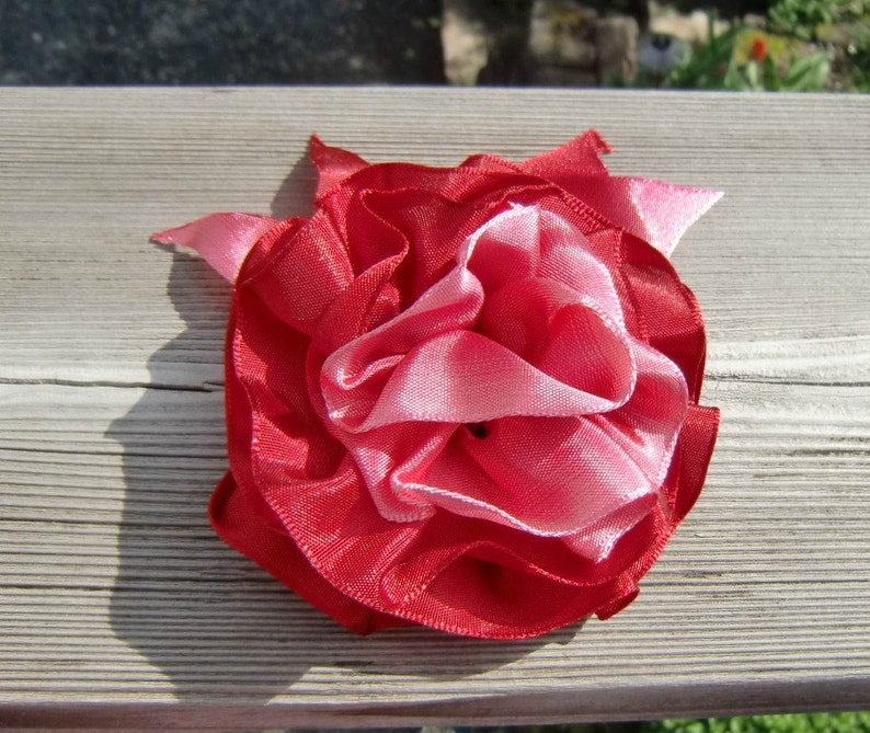 Red Ribbon Corsage Pin / Rosy Red & Pink Polyester Ribbon Bow - Etsy