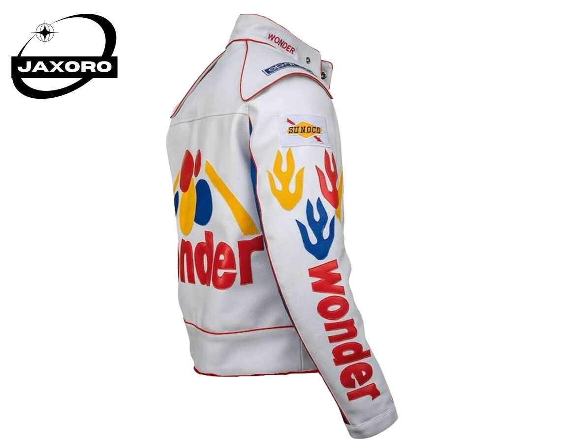 Ultimate Ricky Bobby Jacket – Wonder Bread White Racing Leather Jacket ...