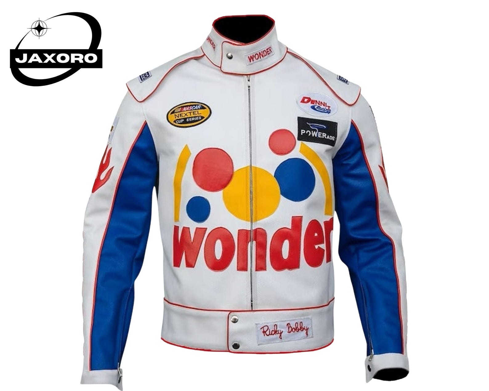 Ultimate Ricky Bobby Jacket – Wonder Bread White Racing Leather Jacket ...