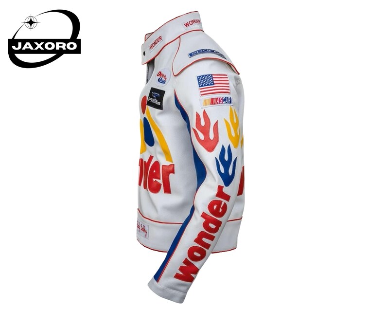 Ultimate Ricky Bobby Jacket – Wonder Bread White Racing Leather Jacket ...
