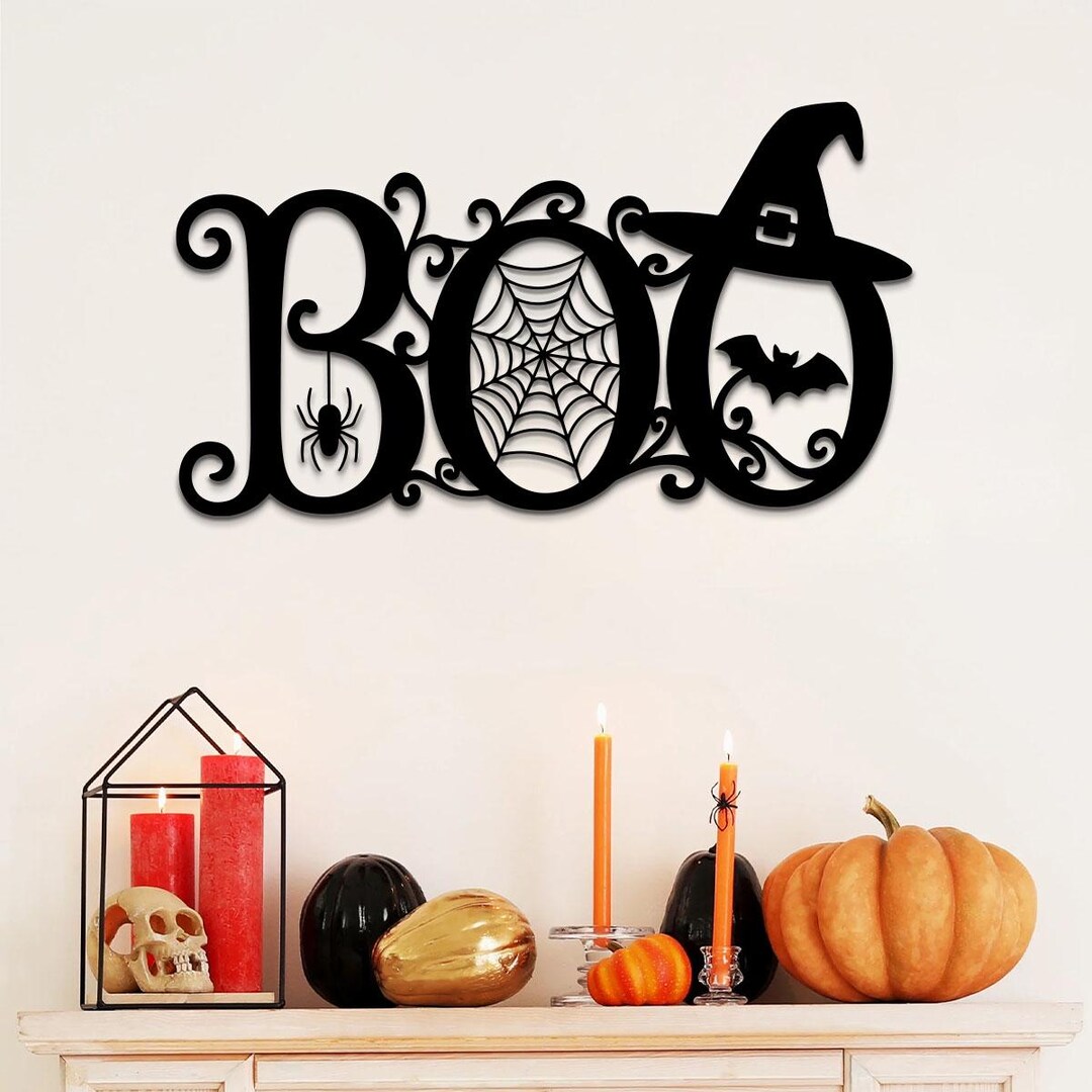 Halloween BOO Sign STL File | 3D Printable Spider Web and Bat Decor ...