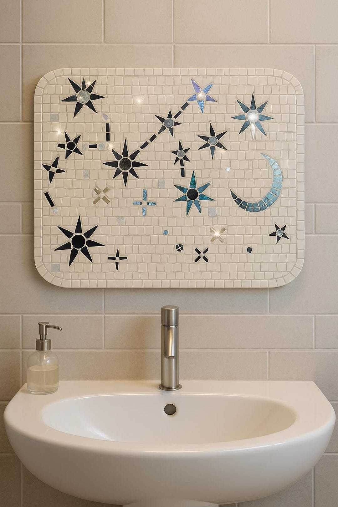 Celestial Mosaic Tile Pattern PNG, Constellation Stars & Moon Wall Art ...