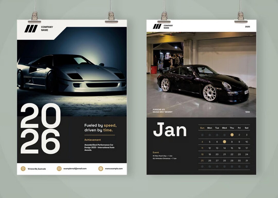 2026 Automotive Calendar | Corporate Car Design (A3 Editable Template ...